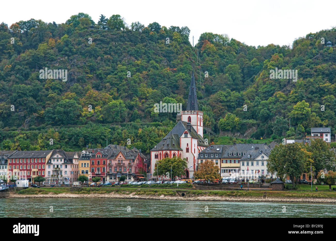 St Goar St Goarhausen Germany wine country village on Rhine River Stock ...