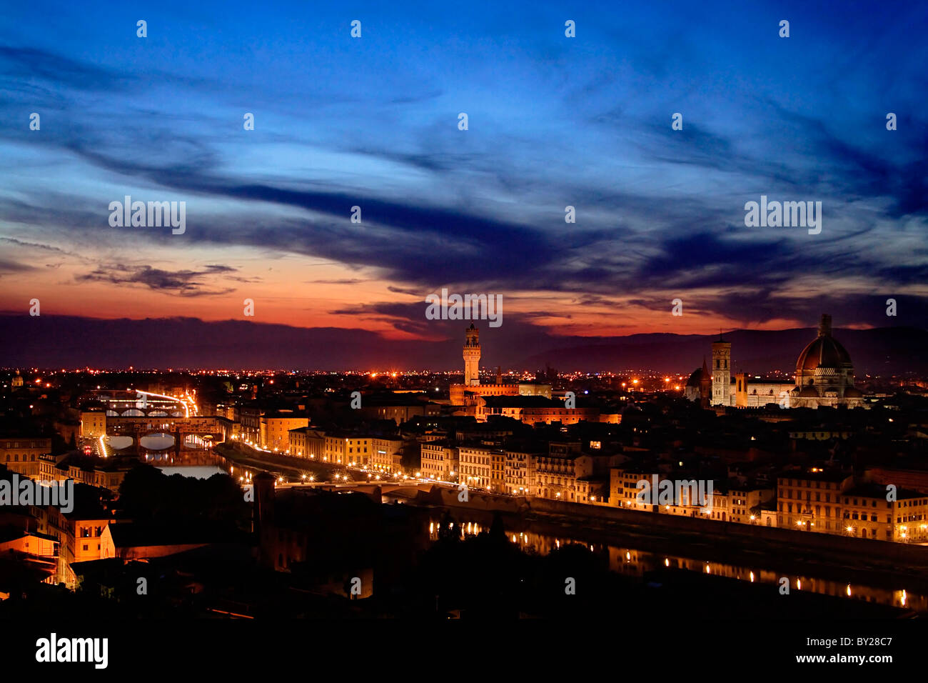 Florence (Firenze), Italy. Panoramic view of the city after sunset ...
