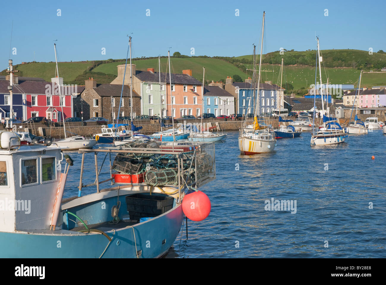 Aberaeron harbour fishing boats sailing irish sea hi-res stock ...