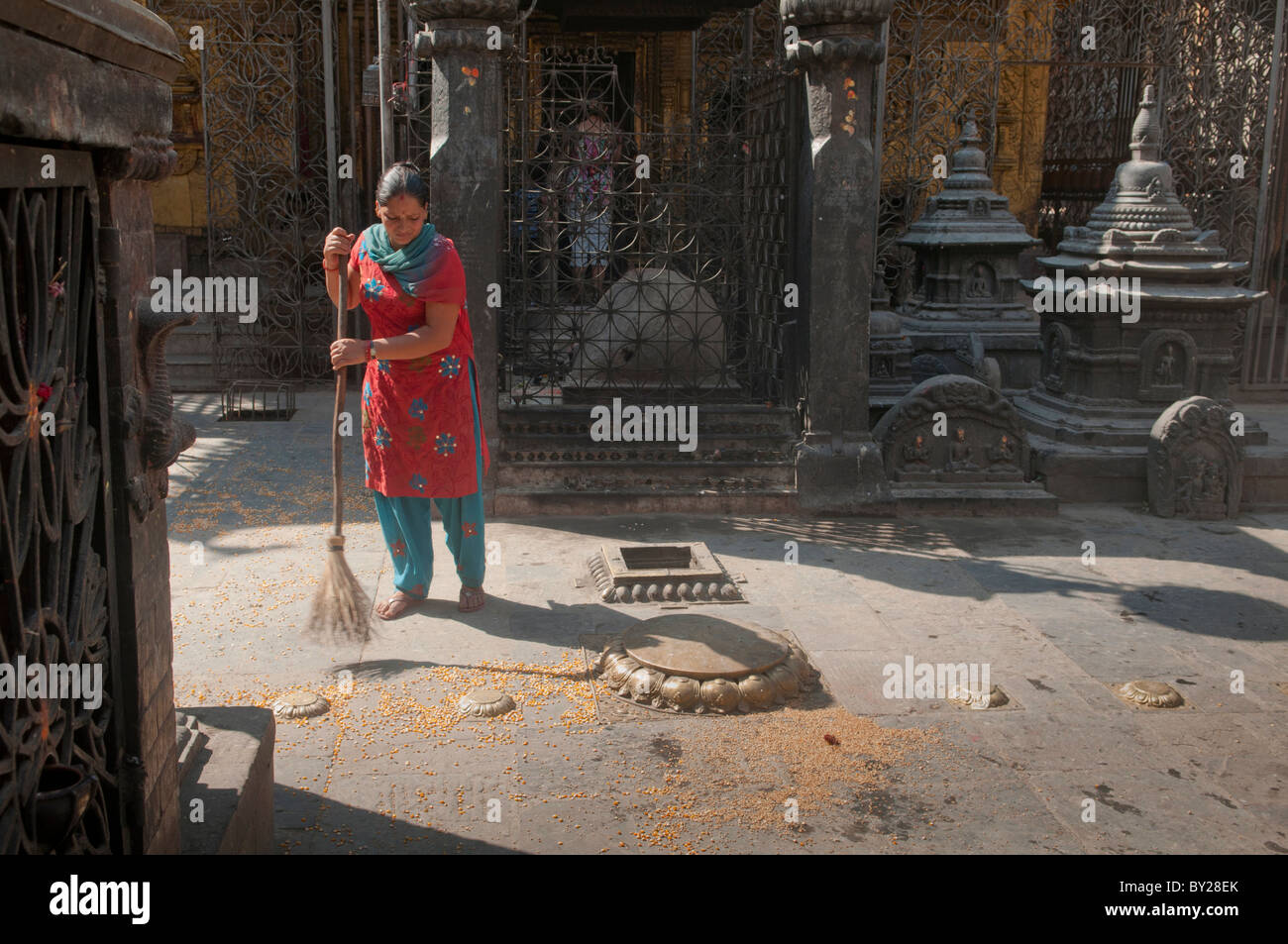 sweeping a temple ground in Kathmandu, Nepal Stock Photo - Alamy