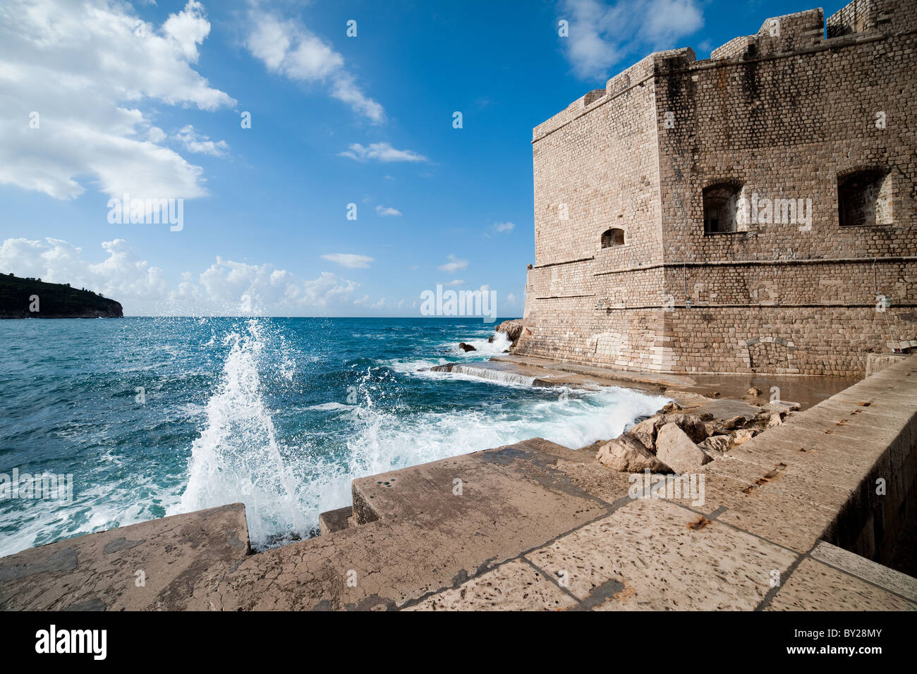 Medieval walls of Dubrovnik Old City on the Adriatic Sea in Croatia ...