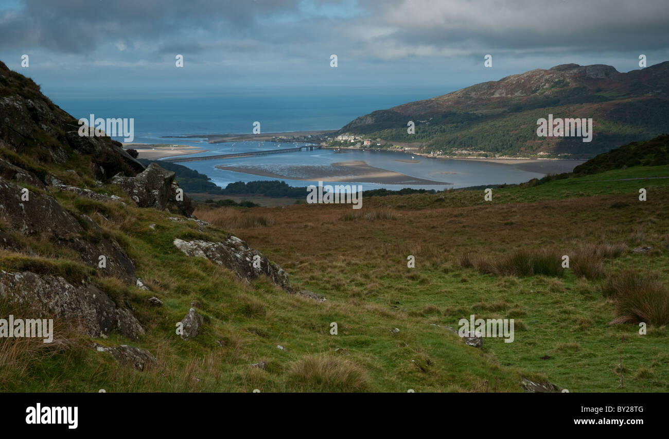 The view from the Cregennan Lakes over the Mawddach Estuary and ...