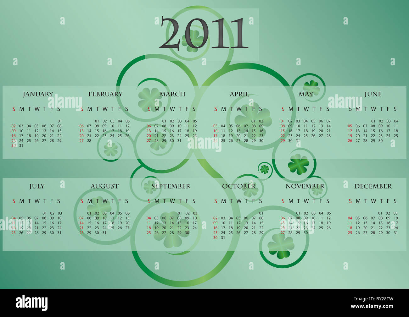 shamrock calender 2011 Sunday-Saturday Stock Photo - Alamy