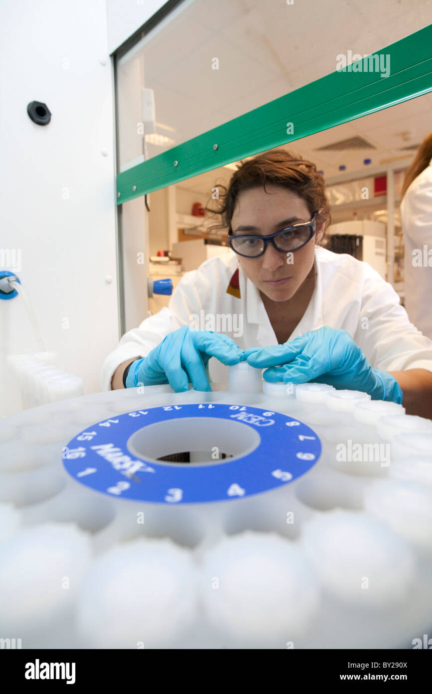 water samples from industrial waste water being sampled in a laboratory ...