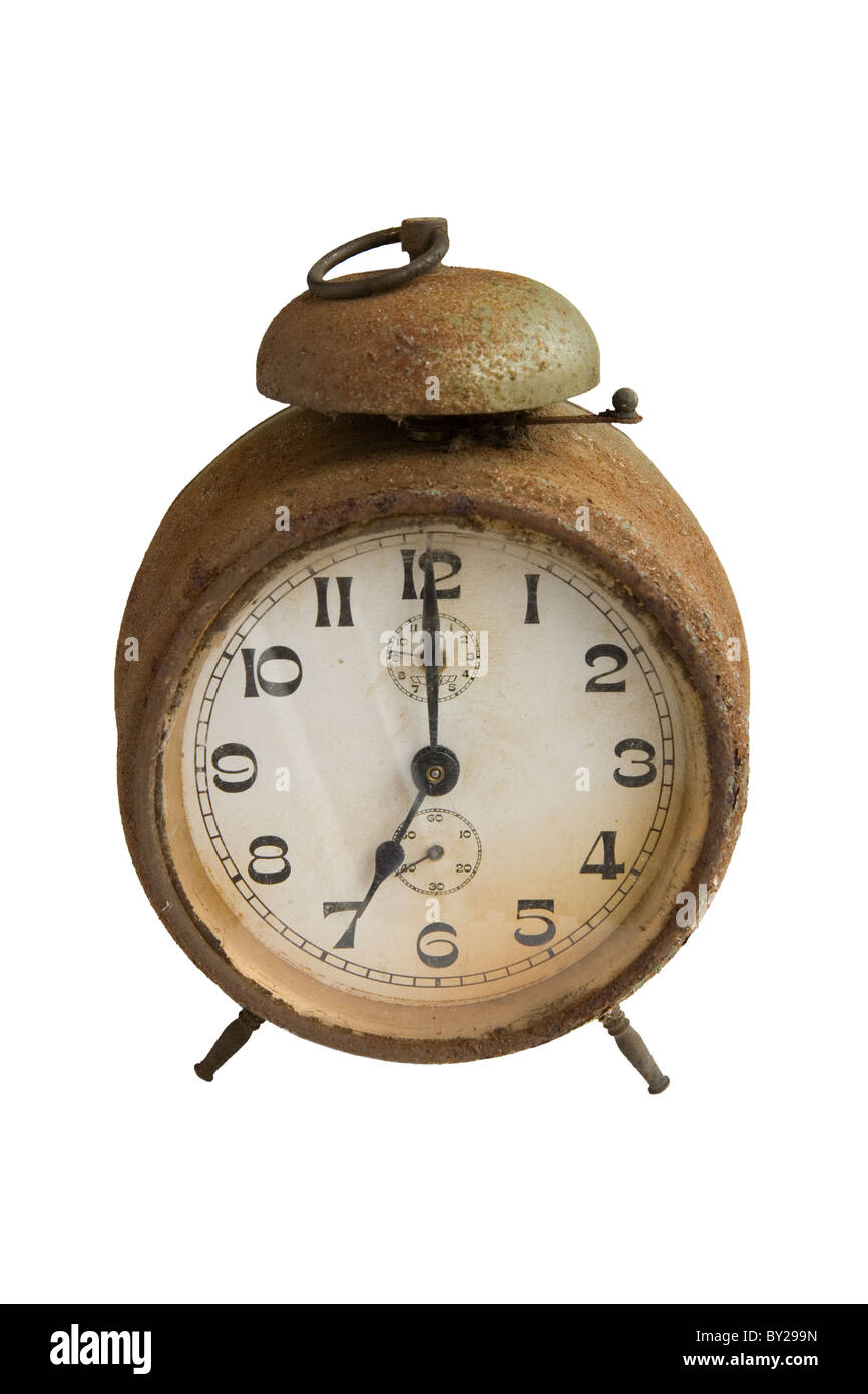 Traditional Alarm Clock at seven, white background Stock Photo - Alamy