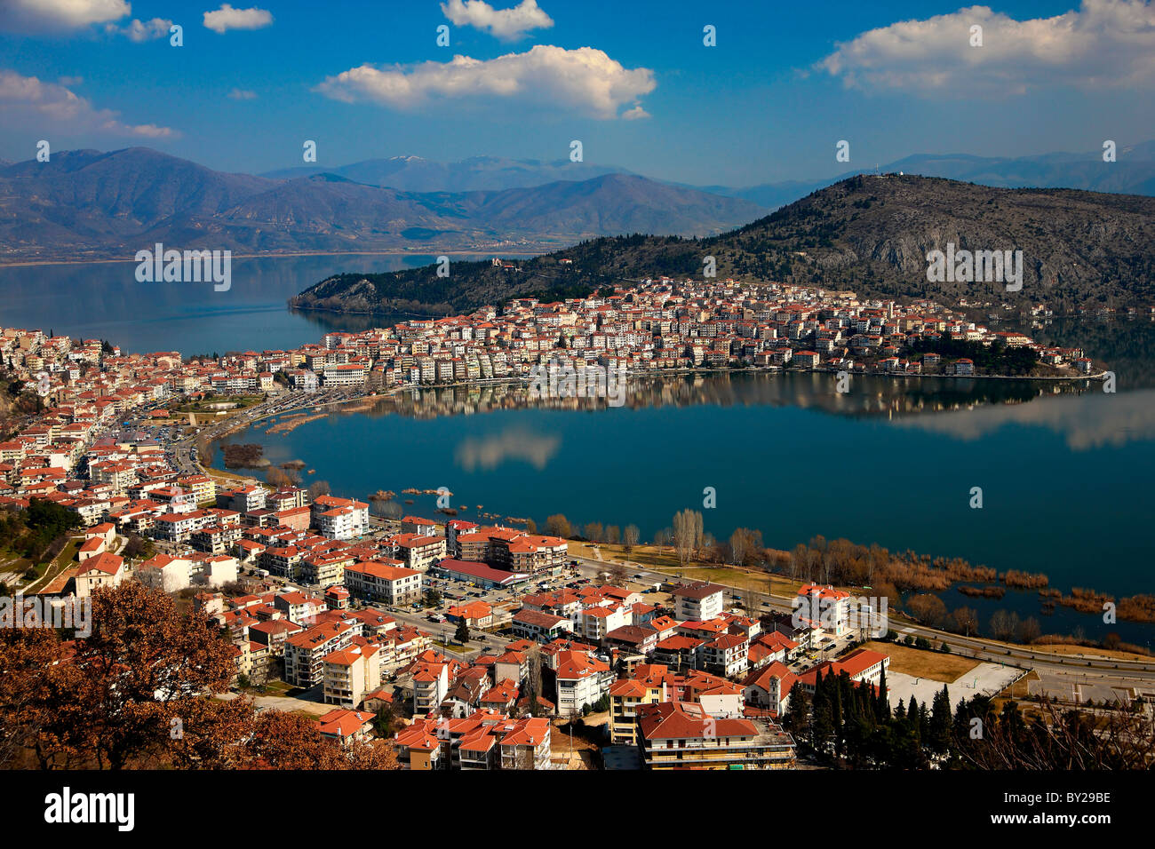 Panoramic view of Kastoria town, surrounded by beautiful "Orestias ...