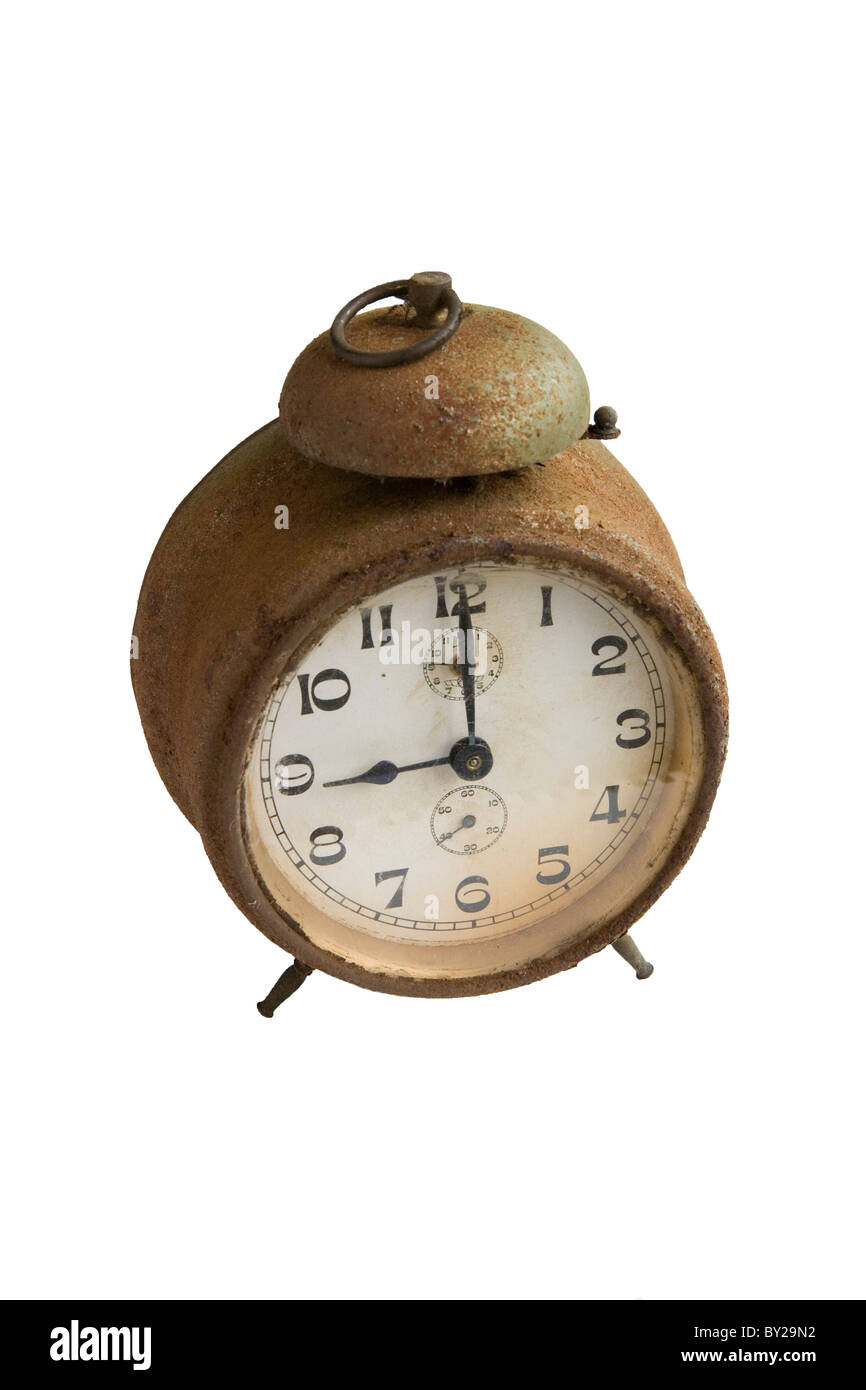 Traditional Alarm Clock at nine, white background Stock Photo - Alamy
