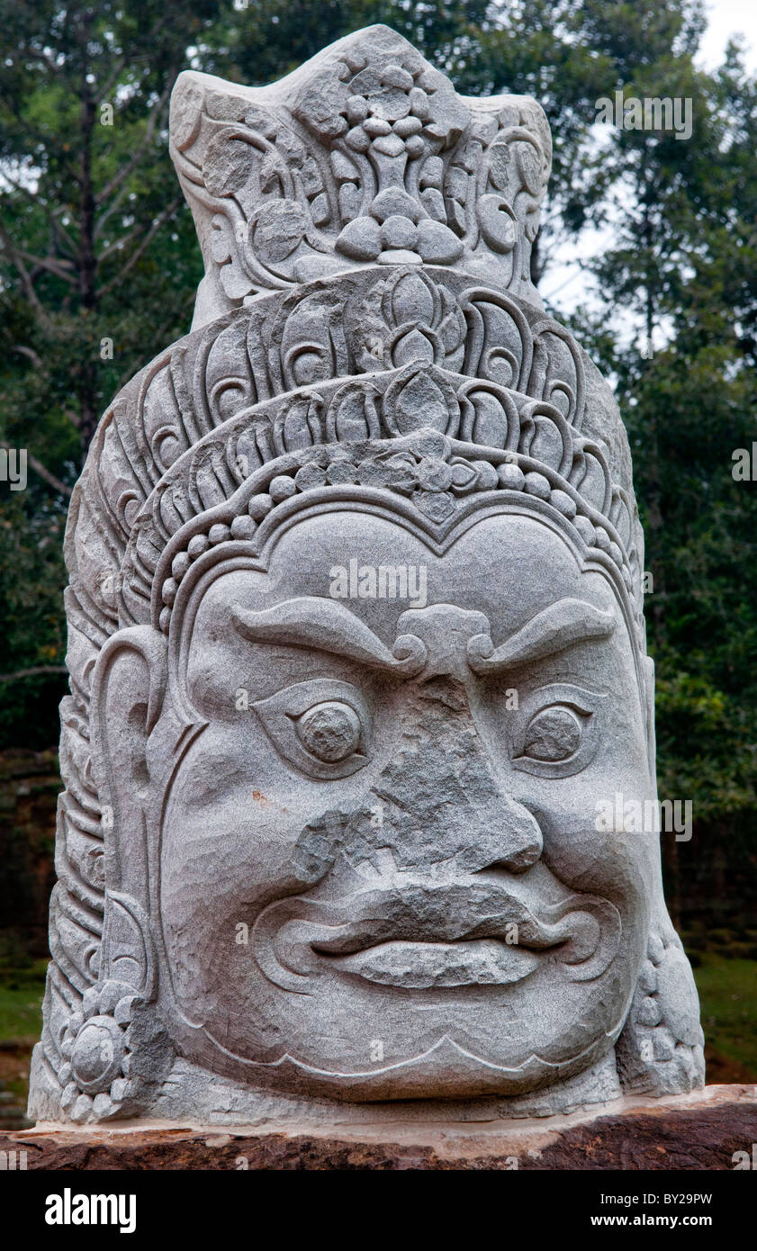 Demon Masks in front of famous Bayon Temple Siem Reap Cambodia religion ...