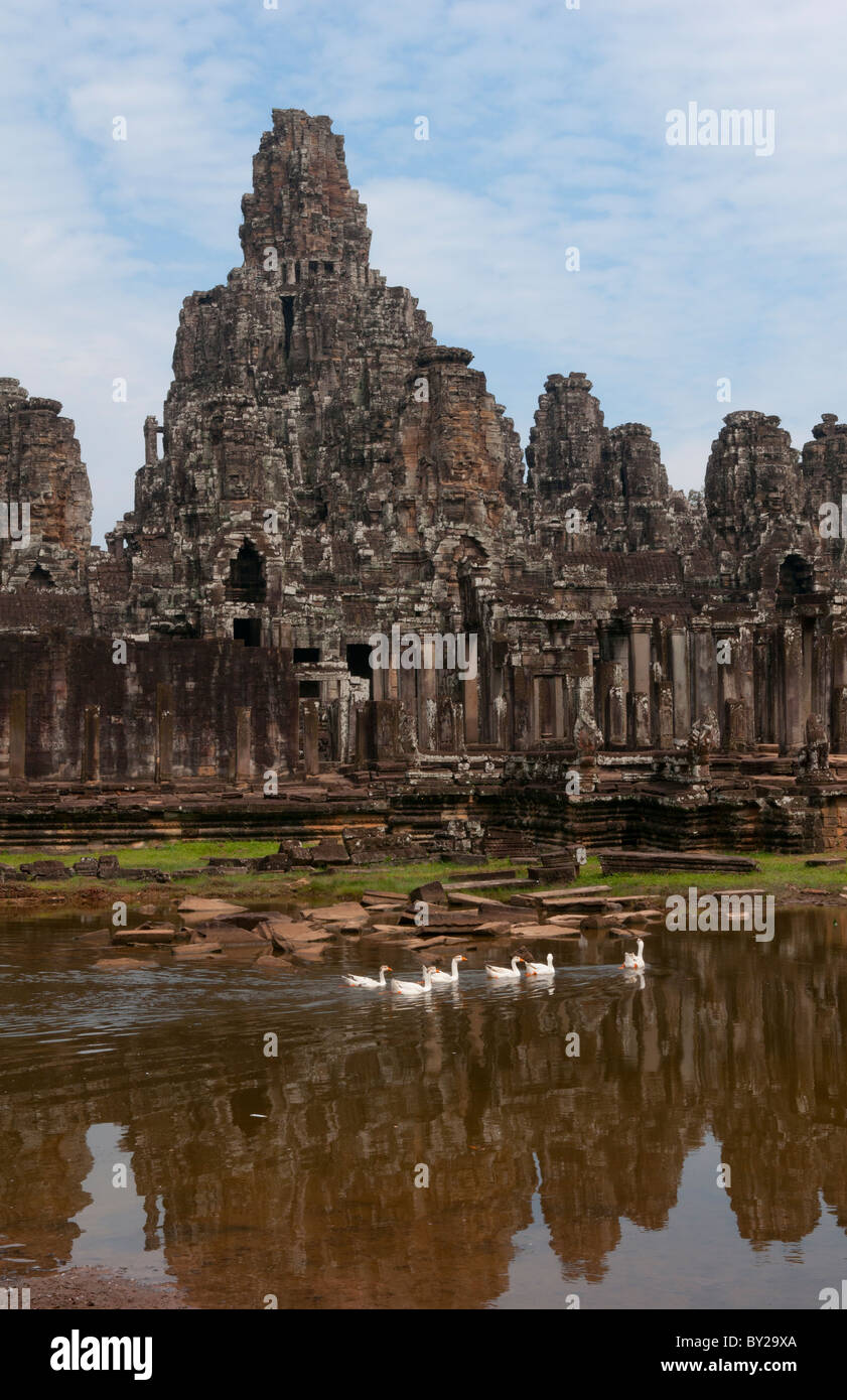 Famous Bayon Temple with ducks in river in Siem Reap Cambodia Asia ...