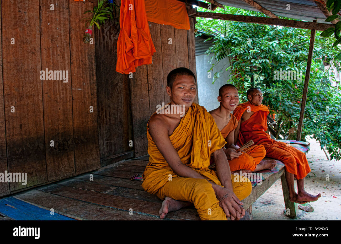Young boy monks in front of their home in Siem Reap in Cambodia Asia ...