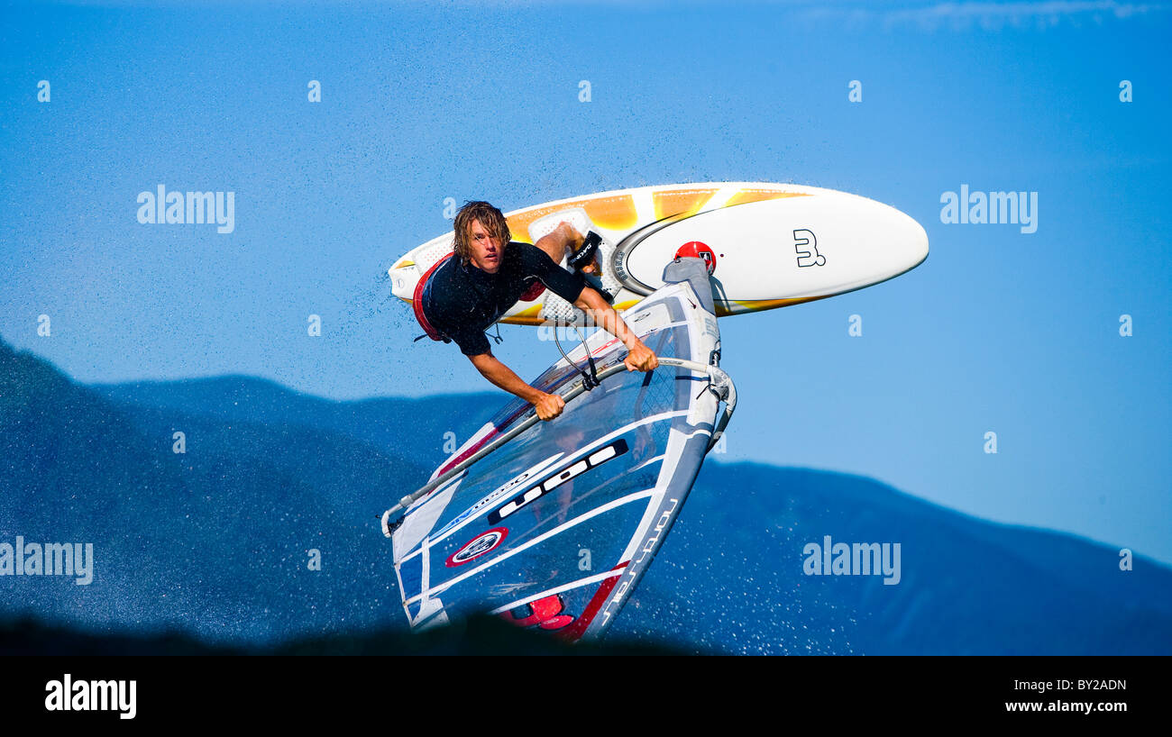 Windsurfer throws a shove it at the Spring Creek Fish Hatchery, WA ...