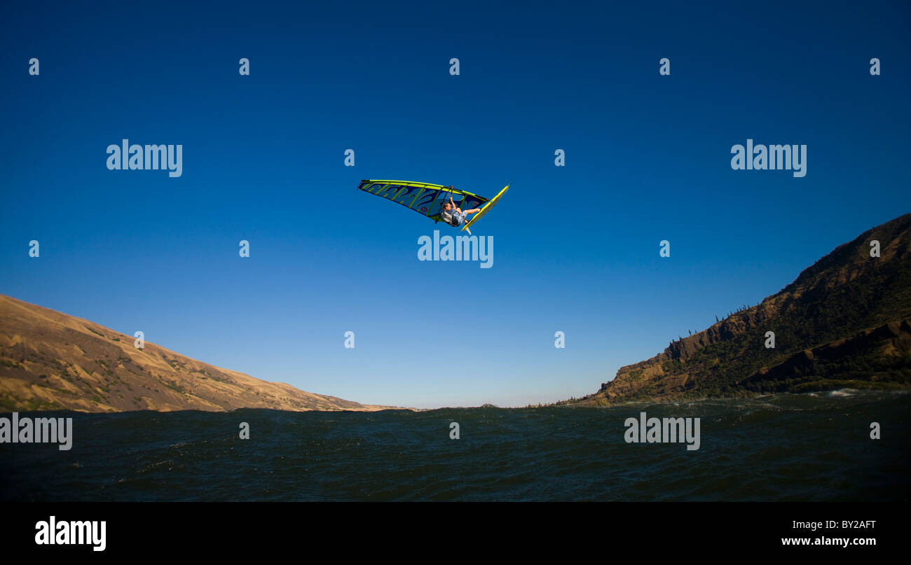 Windsurfer gets a lift above Dougs Beach - Columbia River Gorge Stock ...