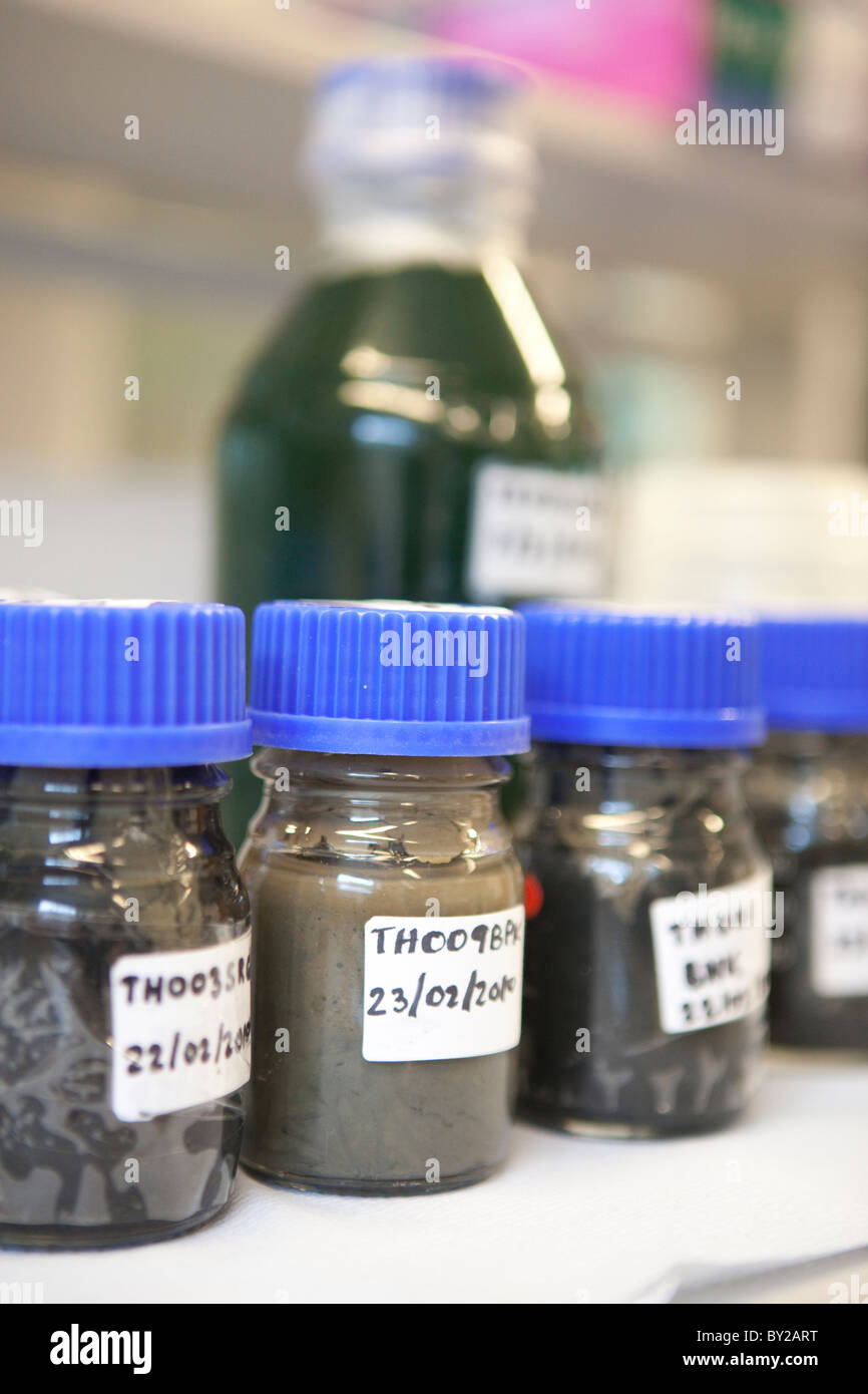 water samples from industrial waste water being sampled in a laboratory ...