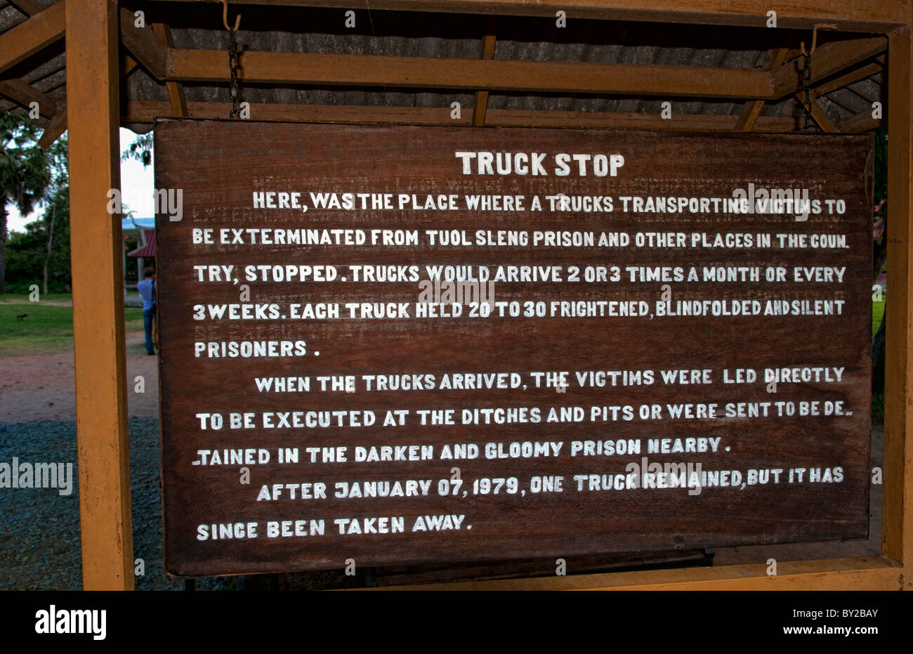 Killing Fields memorial sign at truck stop death in Phnom Phen Cambodia ...