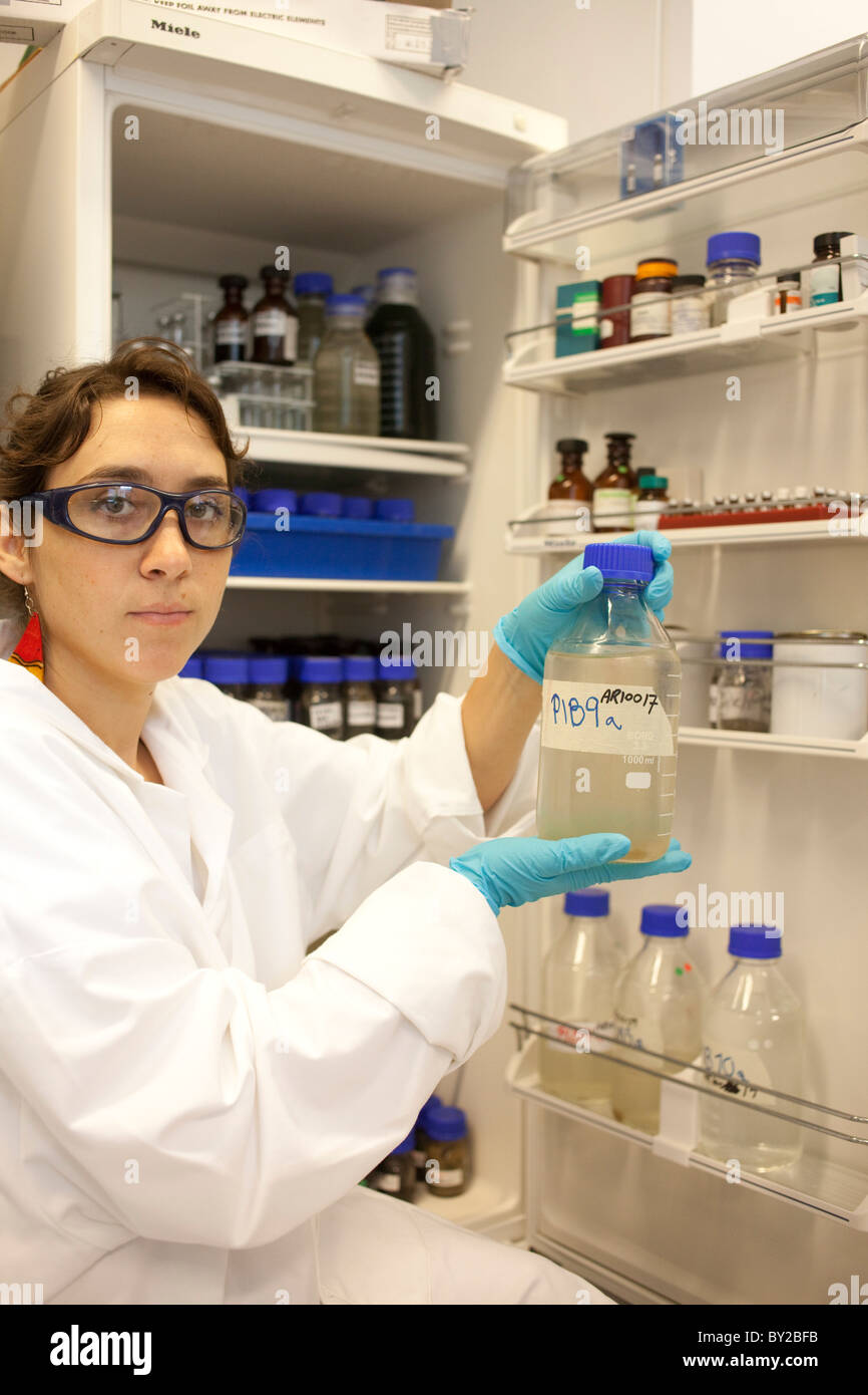 water samples from industrial waste water being sampled in a laboratory ...