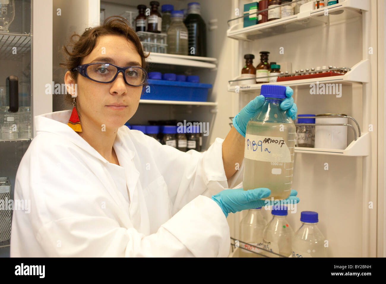water samples from industrial waste water being sampled in a laboratory ...