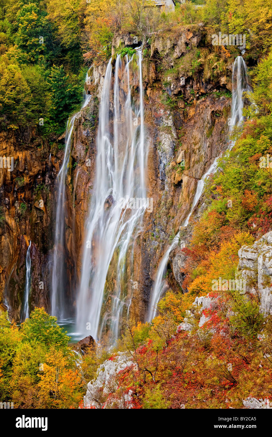 High mountain waterfall in autumn scenery Stock Photo - Alamy