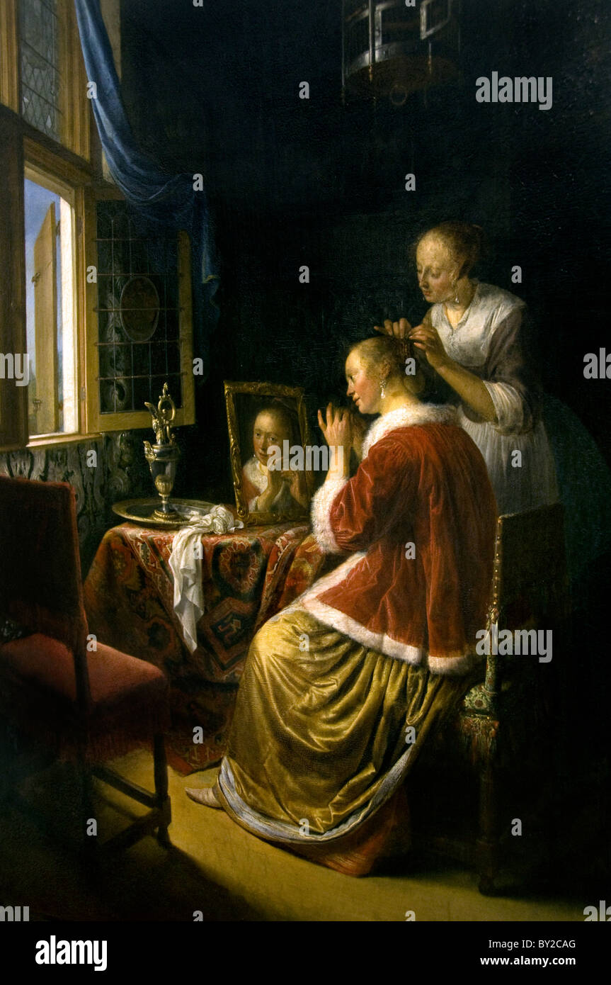 Gerard Dou Netherlands Dutch painter painting A young woman at her ...