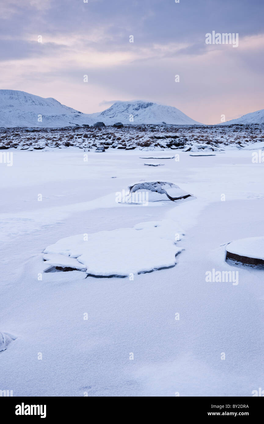 Winter ice of frozen pond on Rannoch Moor, Highlands, Scotland Stock ...