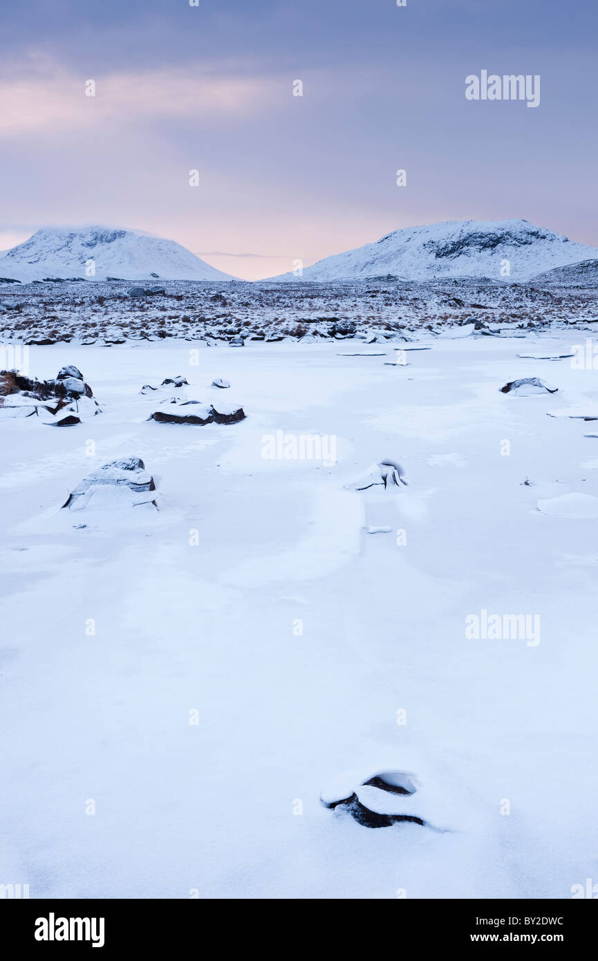 Winter ice of frozen pond on Rannoch Moor, Highlands, Scotland Stock ...