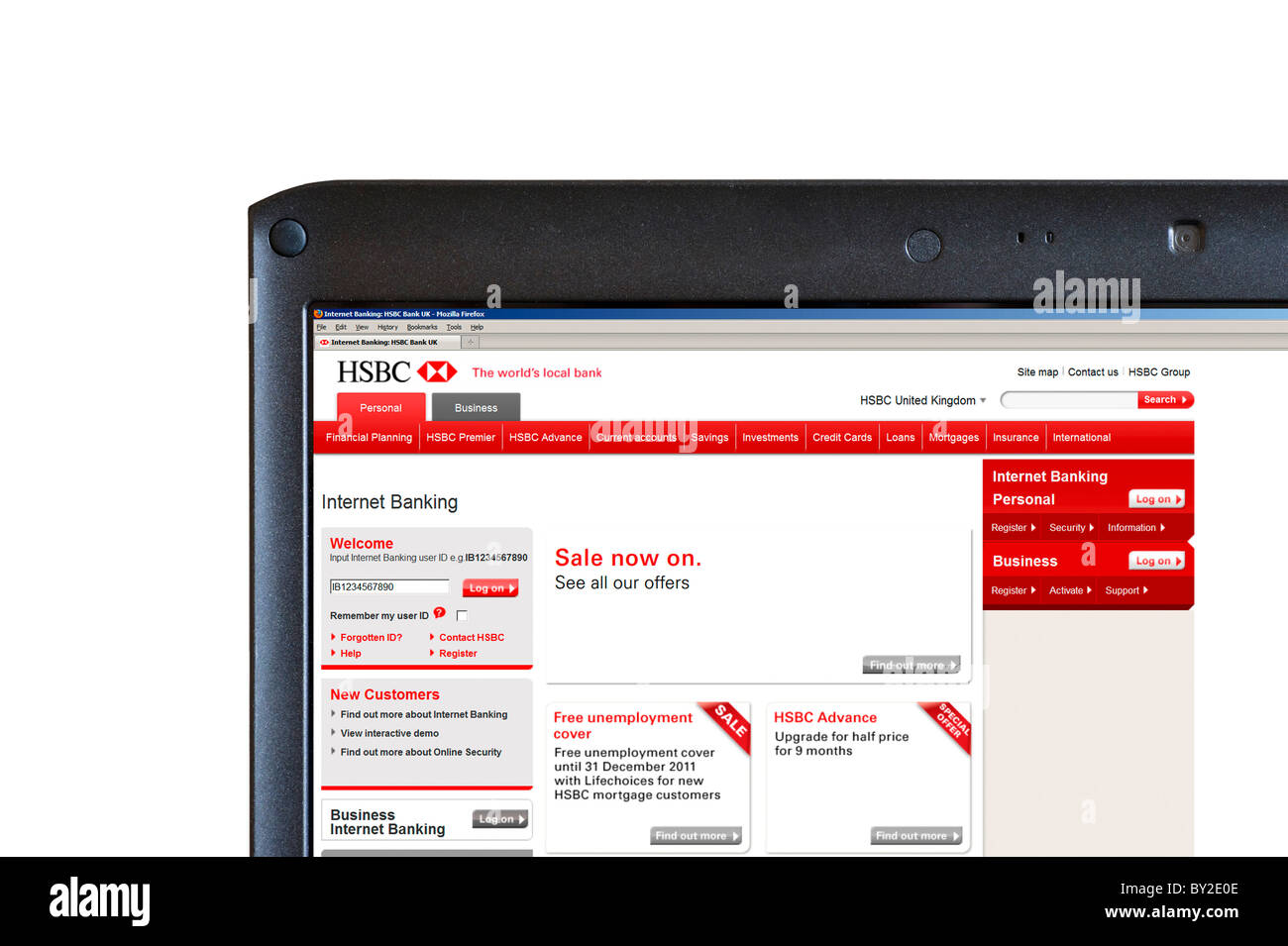 Logging on to Internet Banking on the HSBC site, UK Stock Photo - Alamy