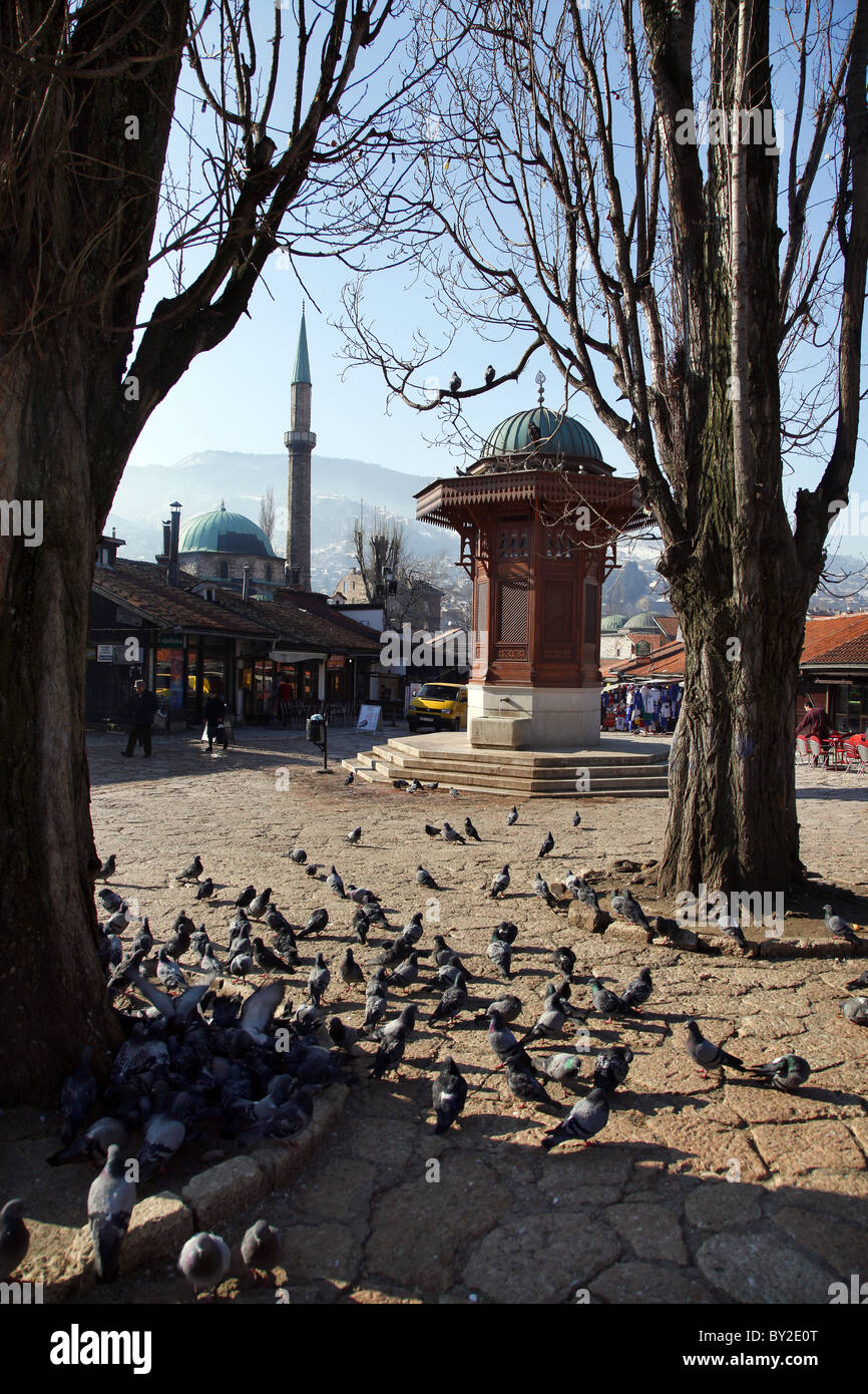 SEBILJ FOUNTAIN & MOSQUE SARAJEVO BOSNIA BASCARSIJA MARKET OLD TOWN S ...