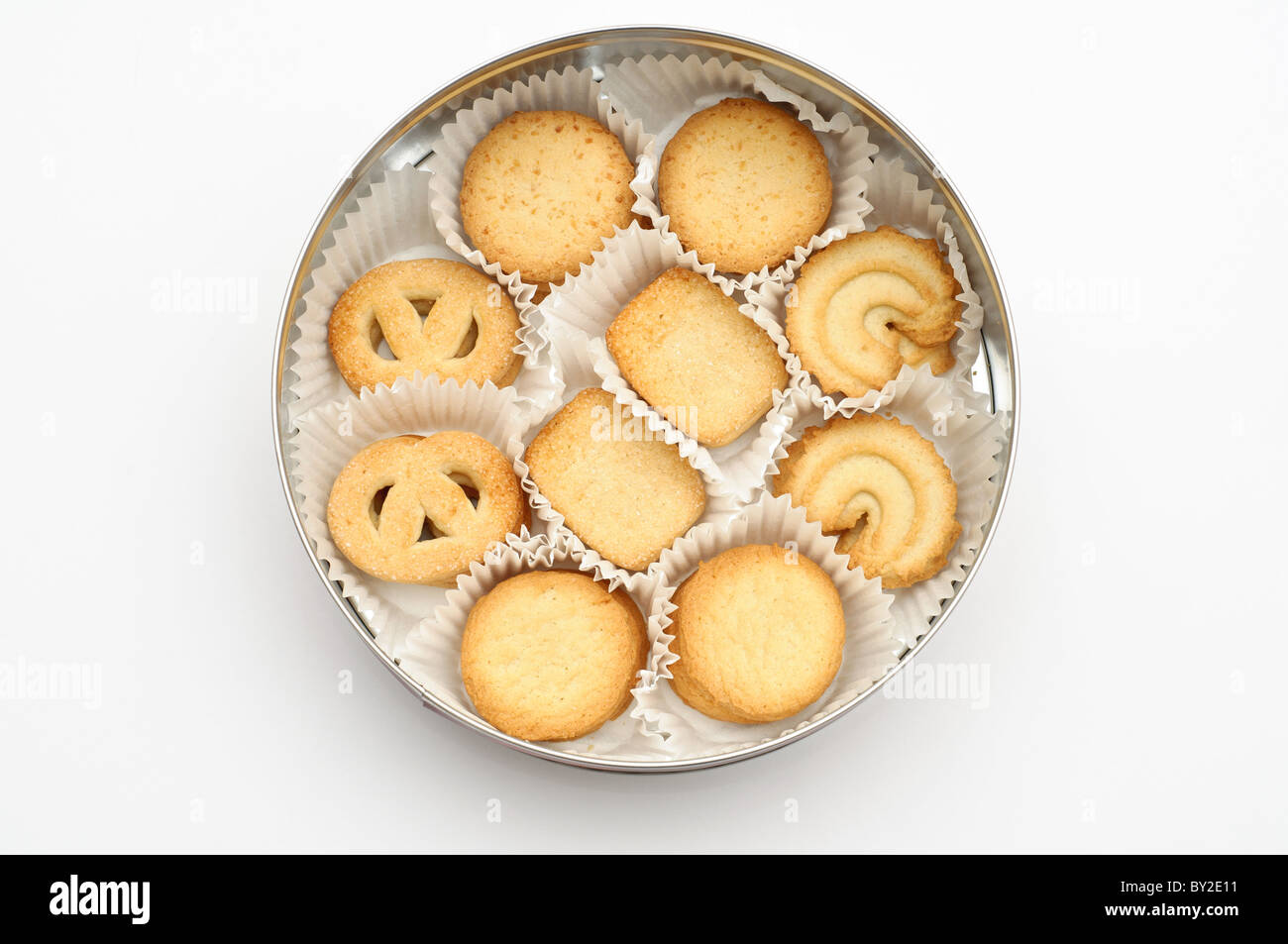 Overhead view of the cookies in a circle shaped container over light ...