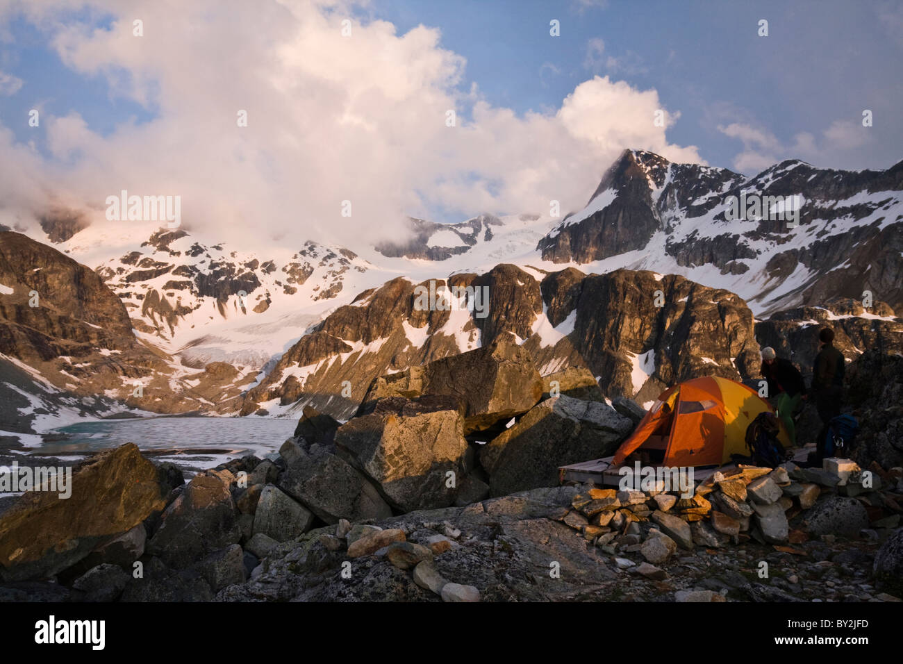 Sunset at the Wedgemount Lake campground in Garibaldi Provincial Park ...