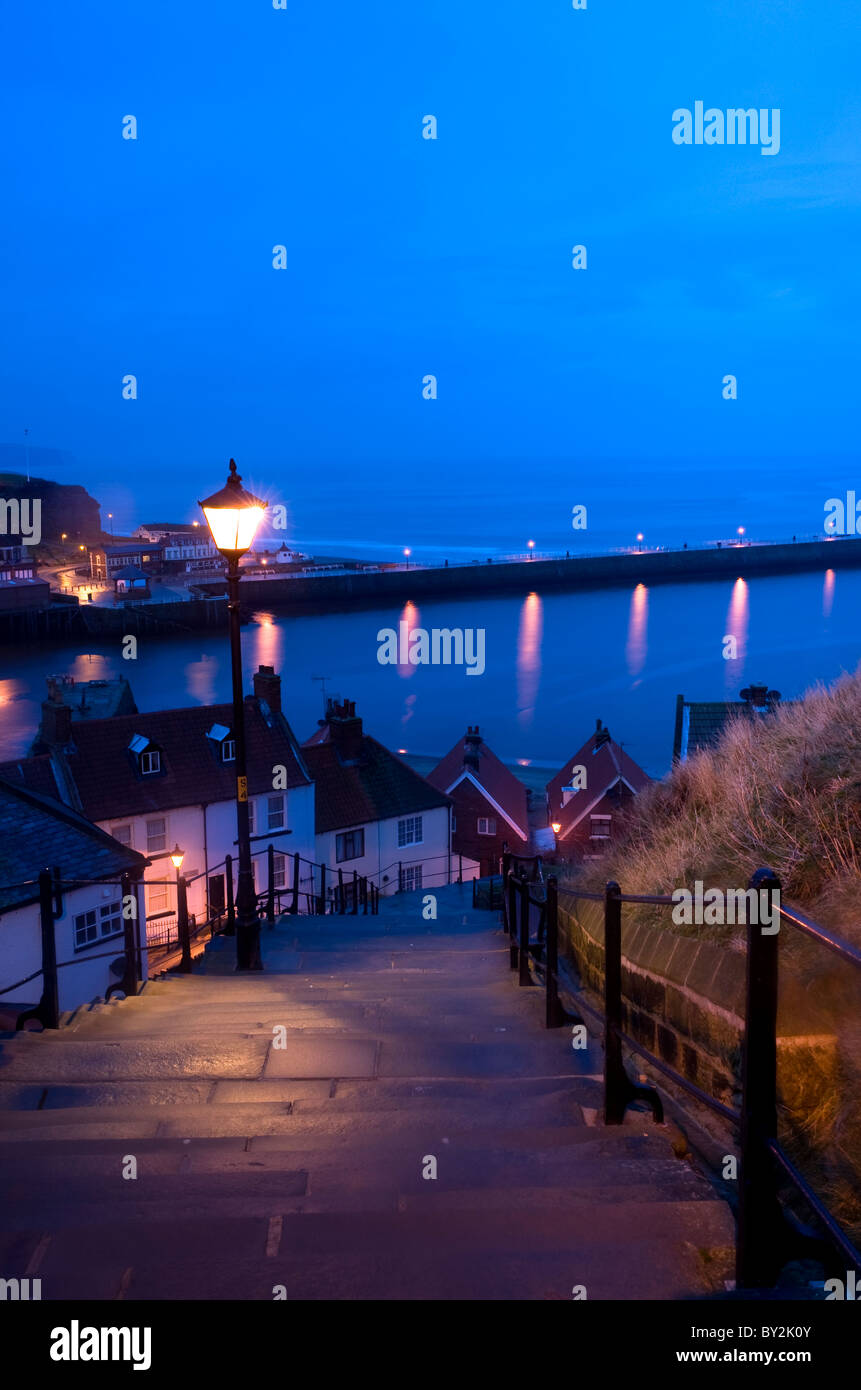 Early Morning view over Whitby harbour, taken from the famous Whitby ...