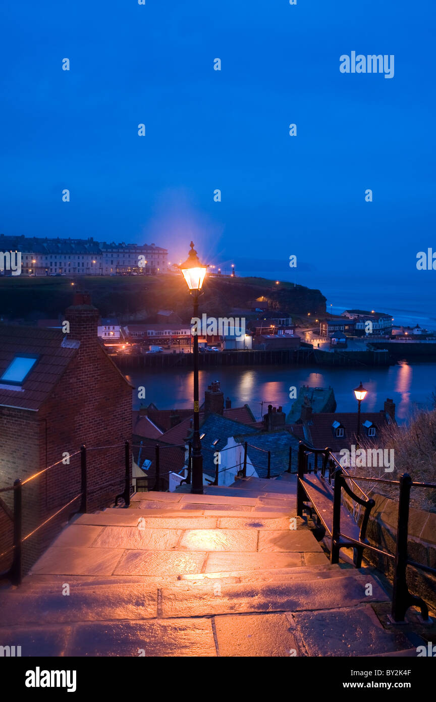 Early Morning view over Whitby harbour, taken from the famous Whitby ...