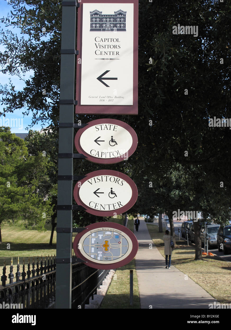 Signs for the State Capitol and the Capitol Visitors Center in Austin ...