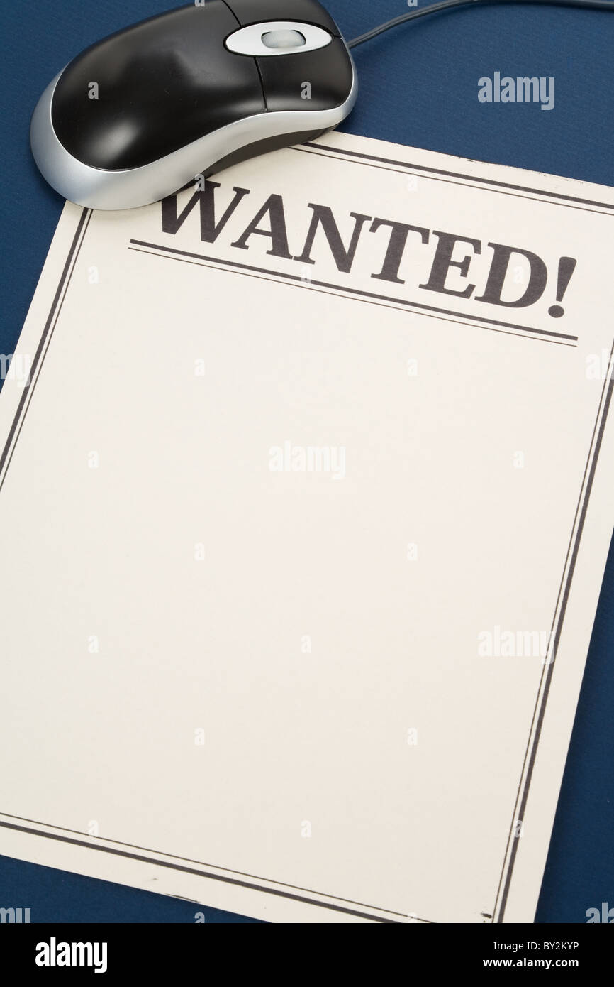 computer mouse and wanted poster, online searching Stock Photo - Alamy