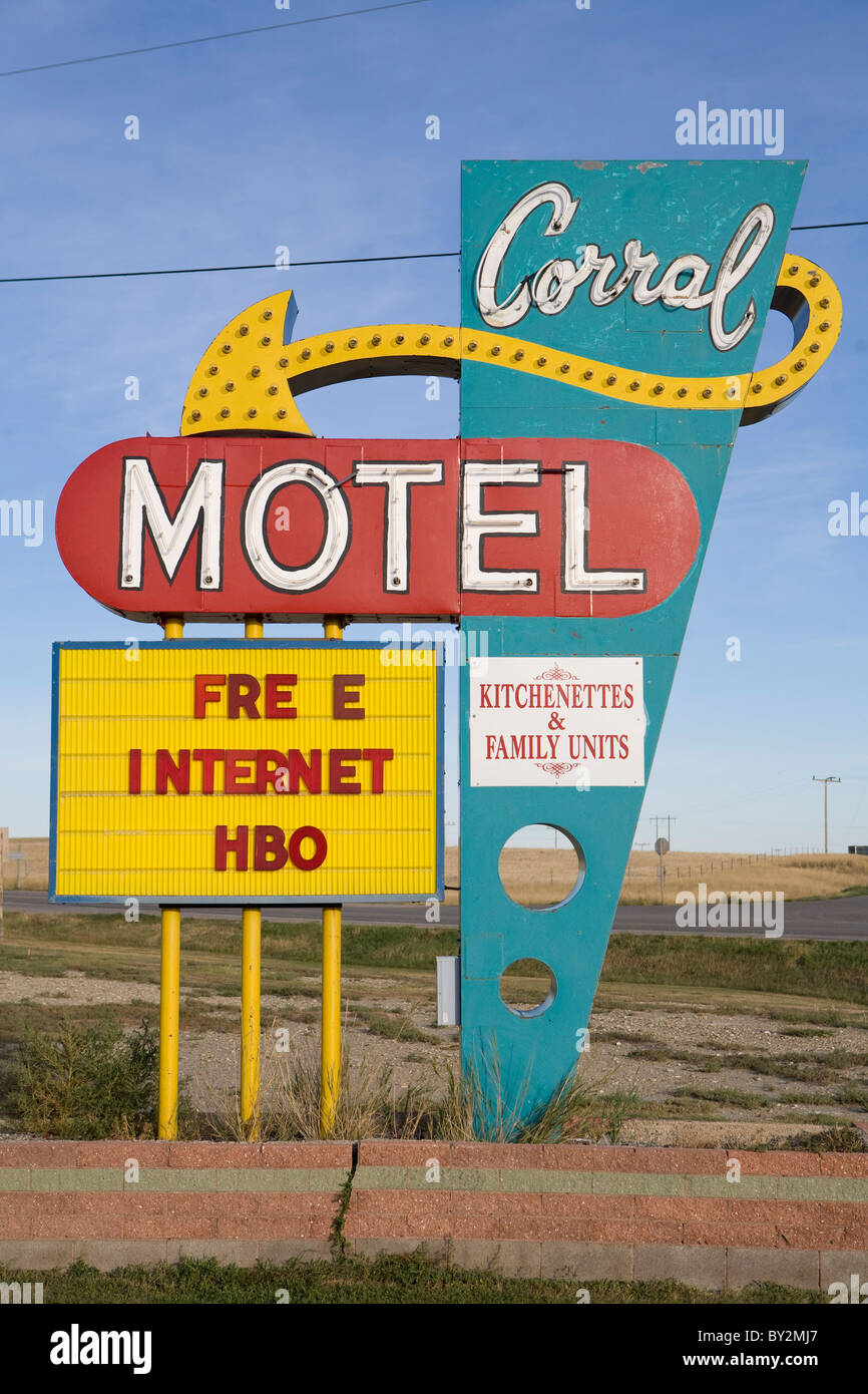 Old school motel sign along country highway in north central Montana ...