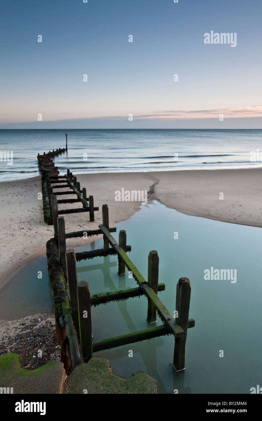 A lichen covered breakwater, Overstrand, Norfolk Stock Photo - Alamy