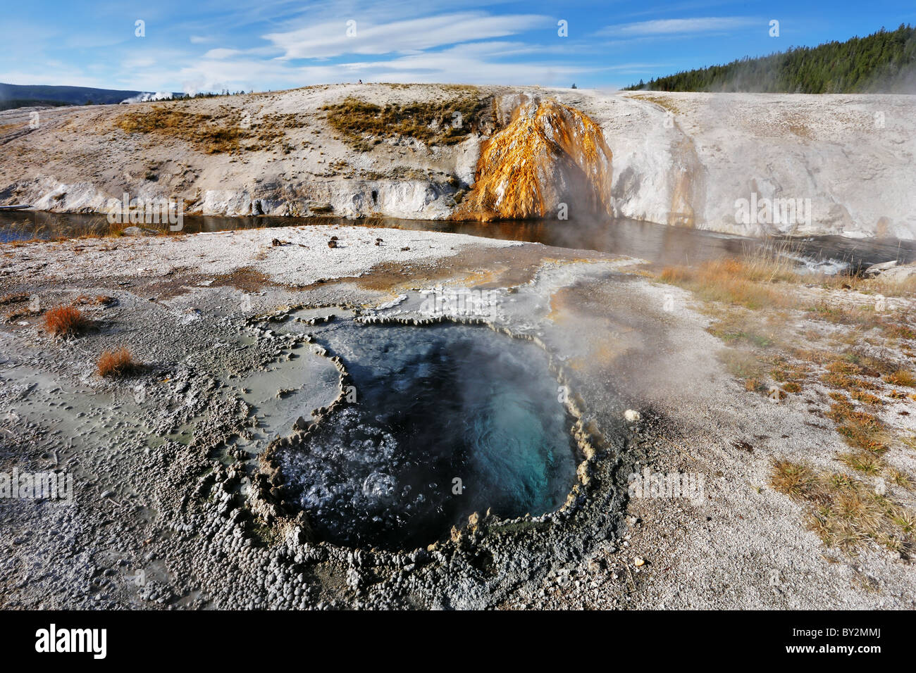 Famous fumaroles with hot water azure. Yellowstone National Park Stock ...