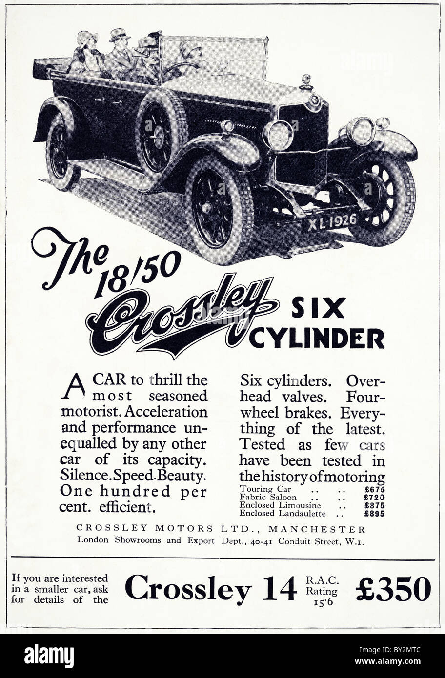 Original advert for Crossley Motors Ltd six cylinder 18/50 car ...