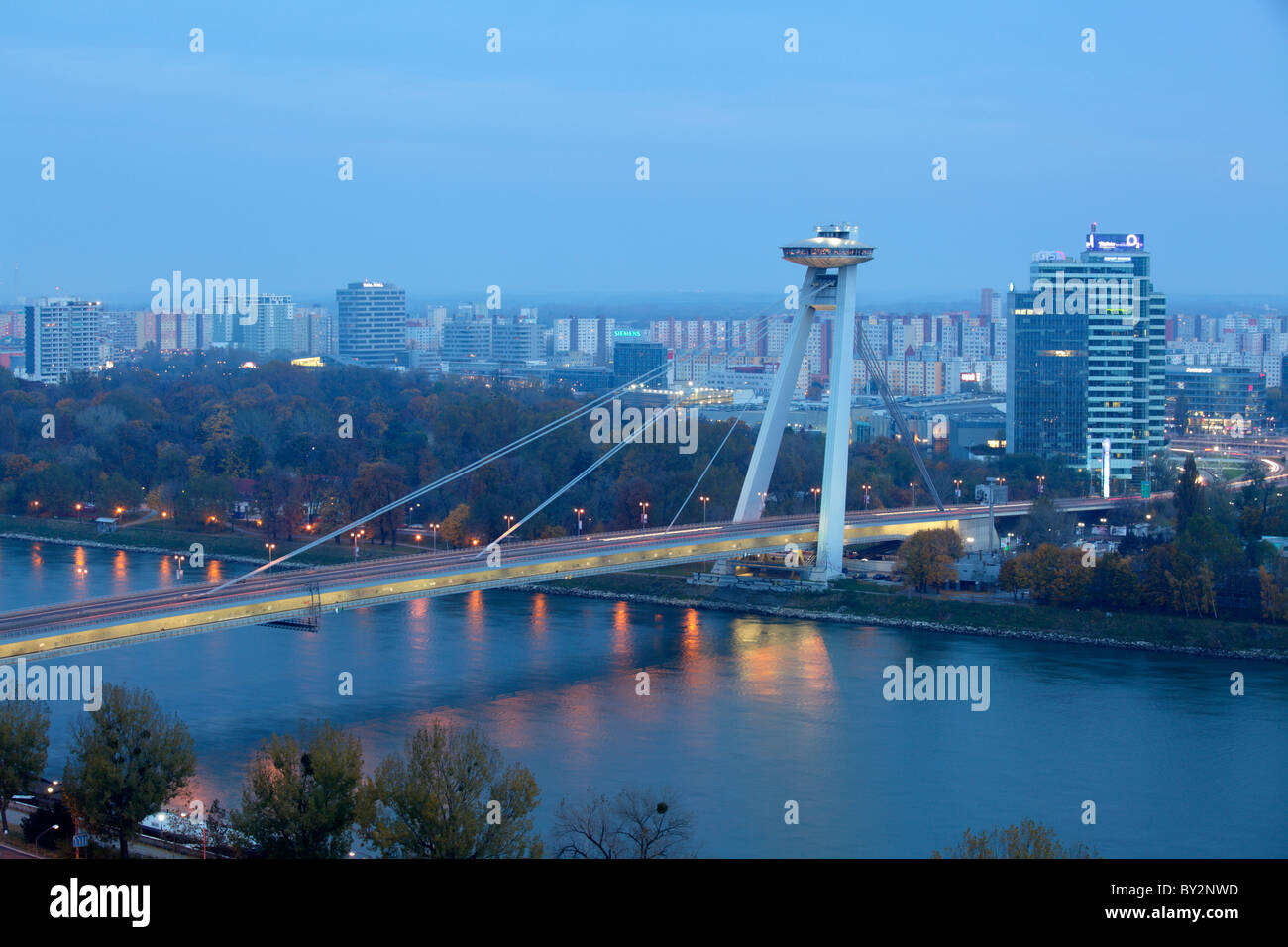 Novy Most bridge over the Danube river, Bratislava, Slovakia Stock ...