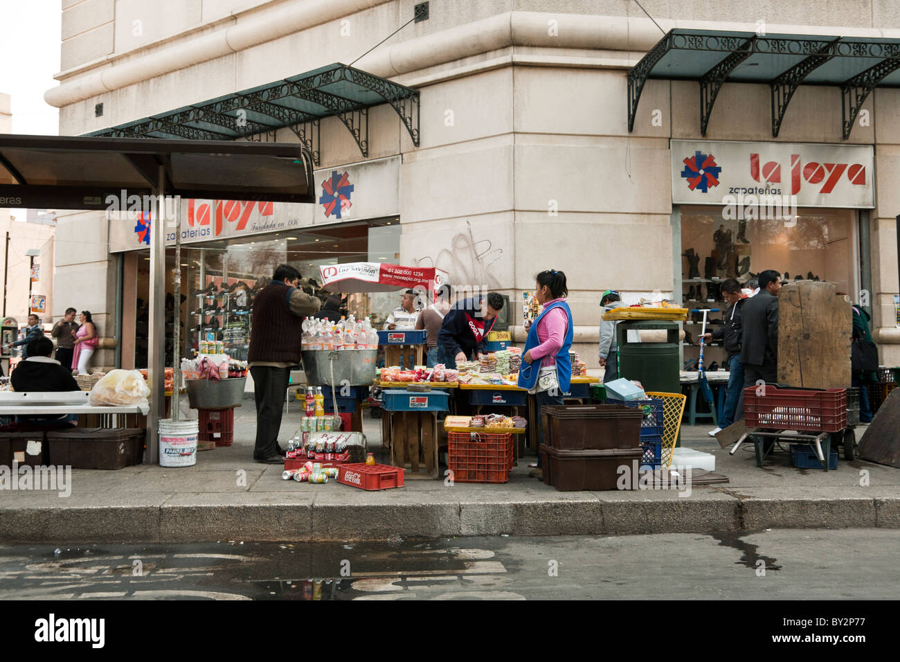 busy thriving colorful messy sidewalk commerce food stalls outside ...