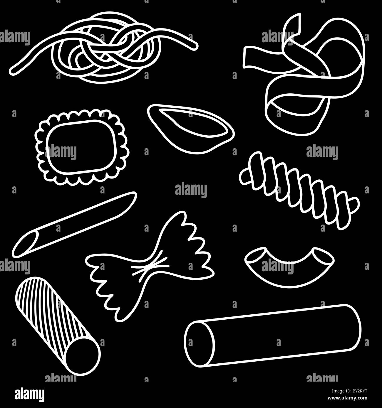 Set of illustrated icons of different pasta shapes Stock Photo - Alamy
