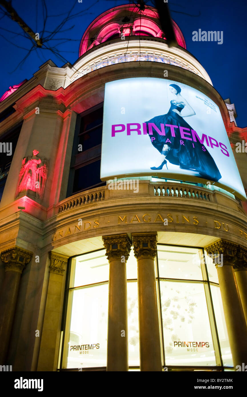 Paris, France, Shopping, Printemps Department Store, Outside, Dusk ...