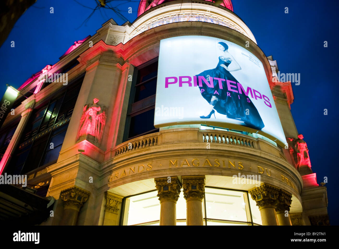 Paris, France, Shopping, Printemps Department Store, Outside, Dusk ...