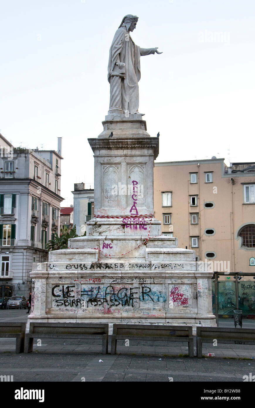 Heavily graffiti Statue of Dante in Piazza Dante, site of the metro ...