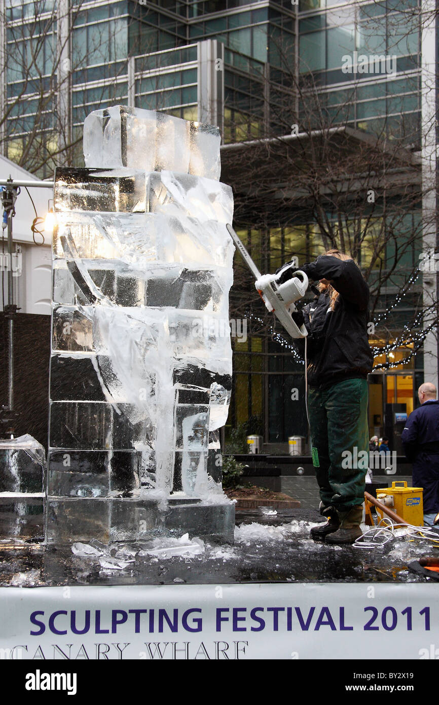 Sculpting ice block Stock Photo - Alamy