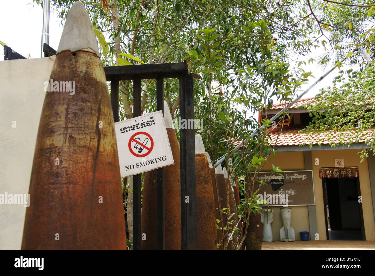 US rocket shells at the Cambodian Land Mine Museum near Siem Reap ...