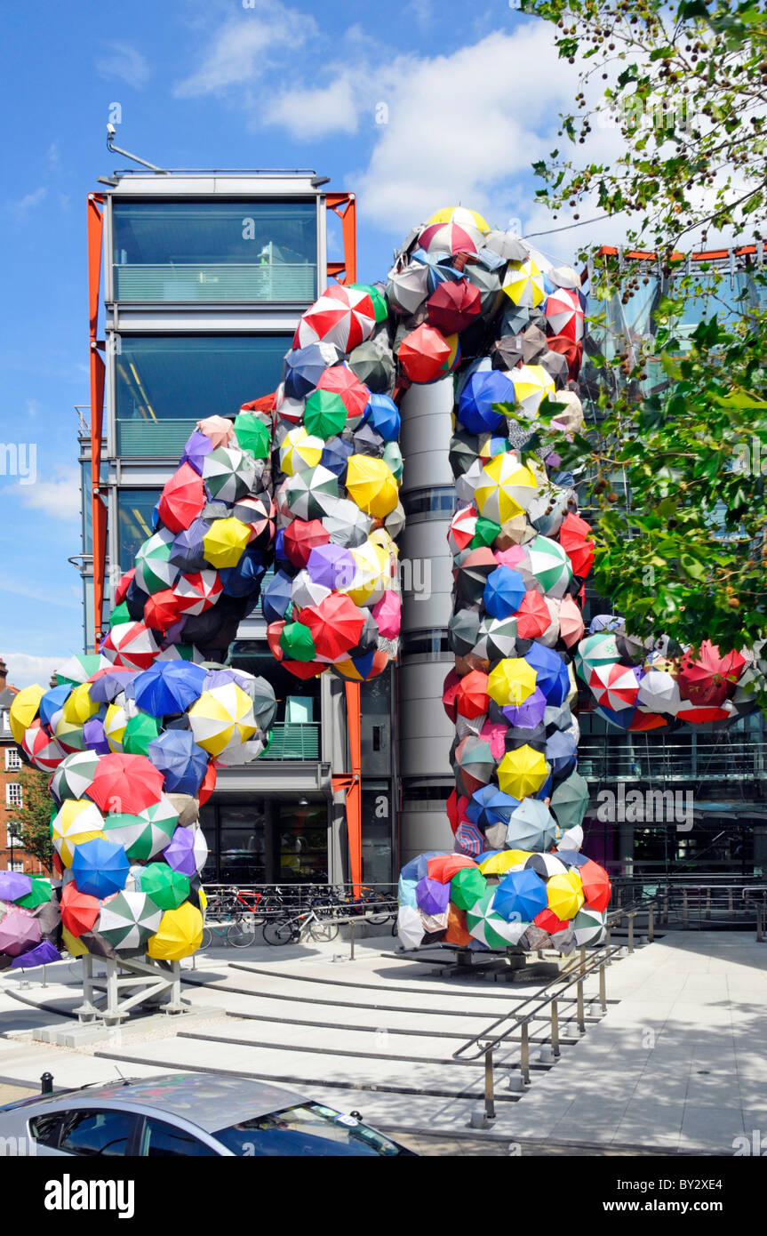 Channel Four headquarters building in London with umbrella sculpture ...