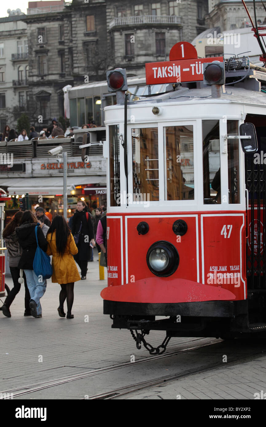 Red classic tramway in Istanbul Stock Photo - Alamy