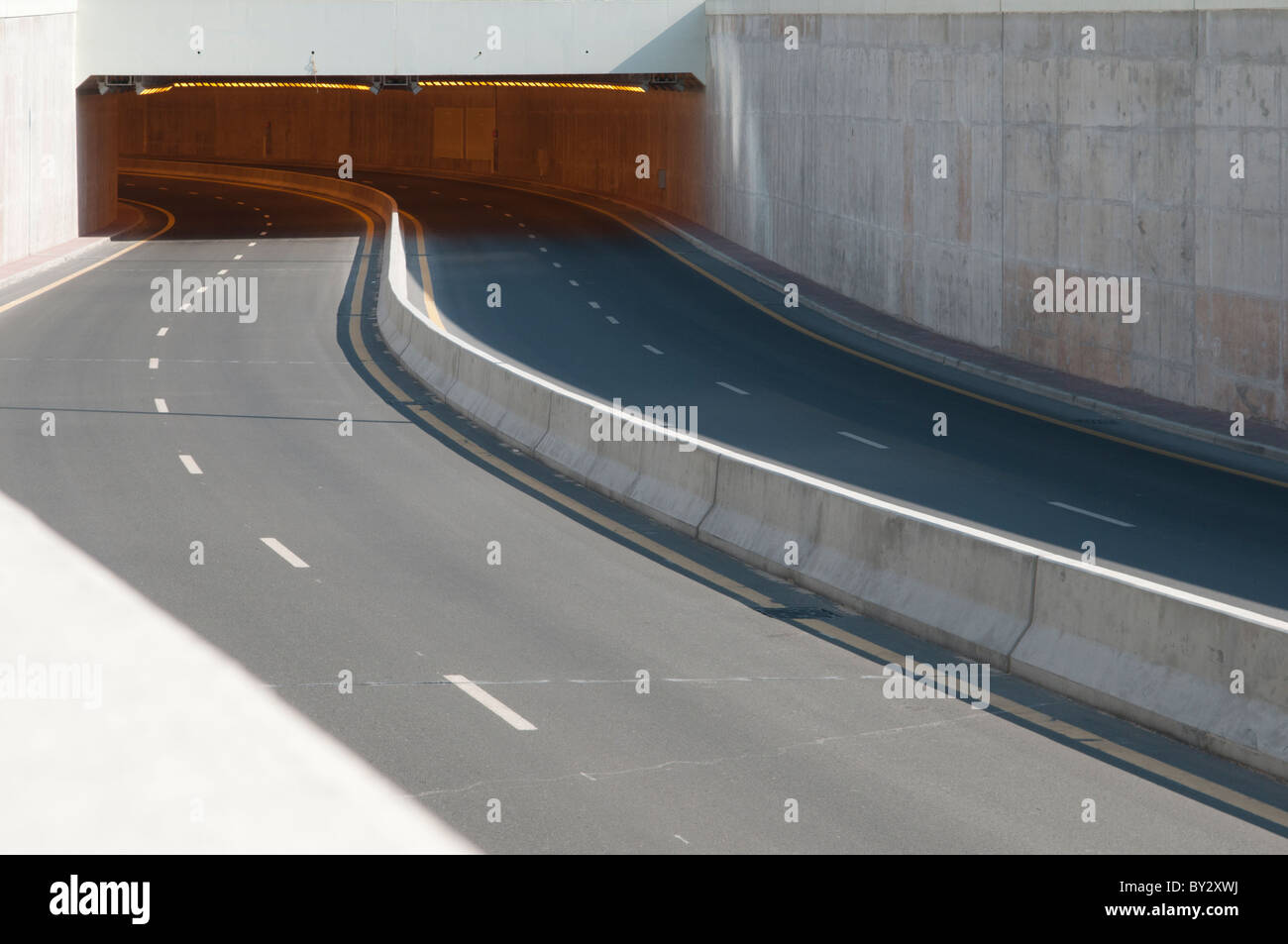 Road and underpass near Burj Khalifa and Dubai Mall, Dubai UAE Stock ...
