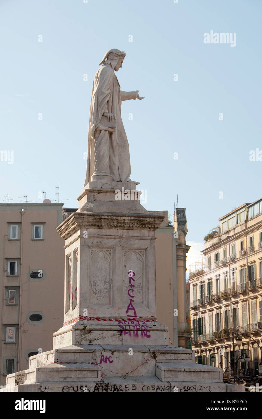 Heavily graffiti Statue of Dante in Piazza Dante, site of the metro ...