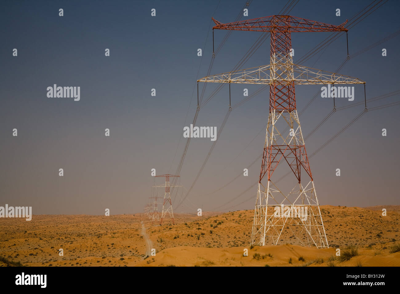 power plant electricity pylons pylon cable line Stock Photo - Alamy