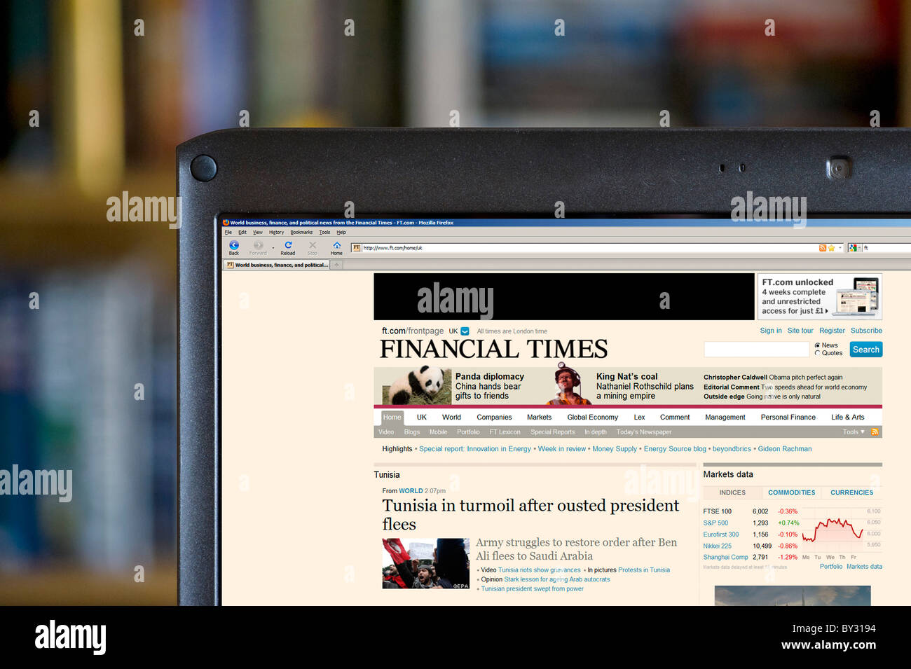 The Financial Times Online edition displayed on a laptop computer, UK ...